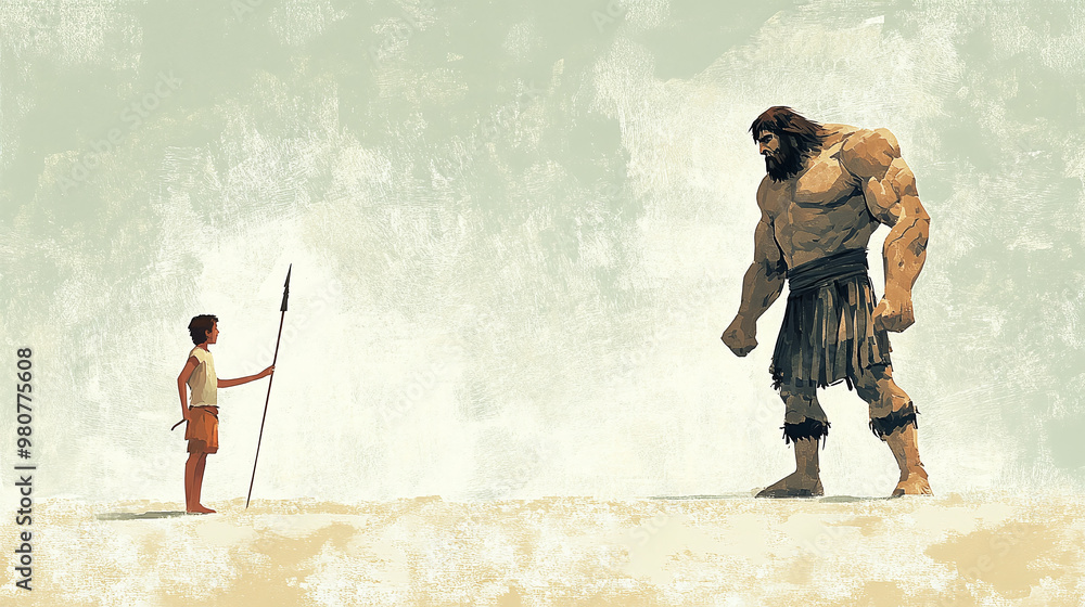 The famous biblical battle between David and Goliath, representing the ...