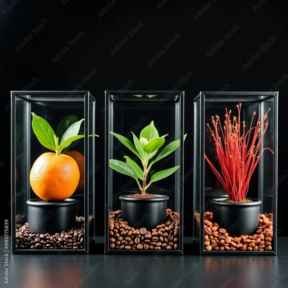 3 pieces of think black metal-framed square glass cube planters,clear ...