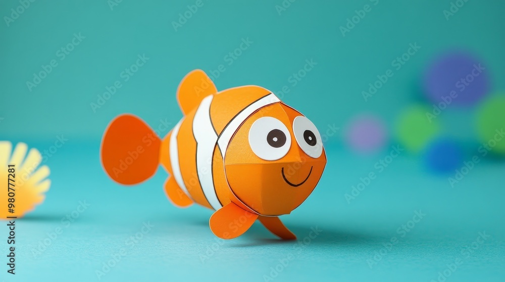 Cute and smiling clownfish with two eyes, for kids to build, color, and ...