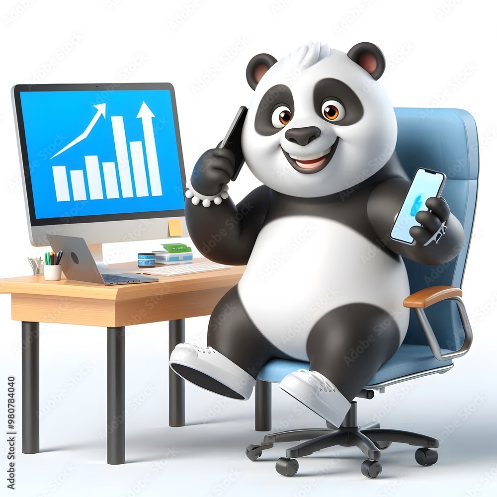 Business Panda Presenting a Bar Graph Analysis, a 3D Young Panda with a ...