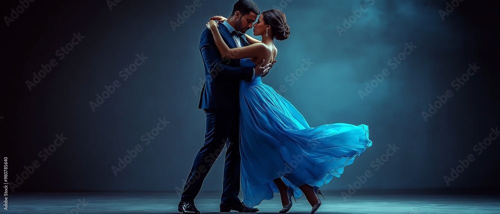 Professional tango dancers dancing on a white background in an ...
