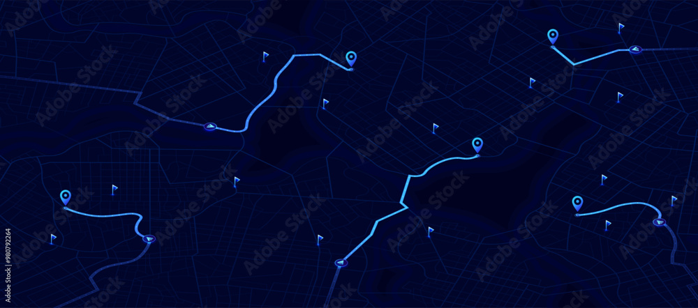 Abstract transportation background. Track navigation pins on street ...