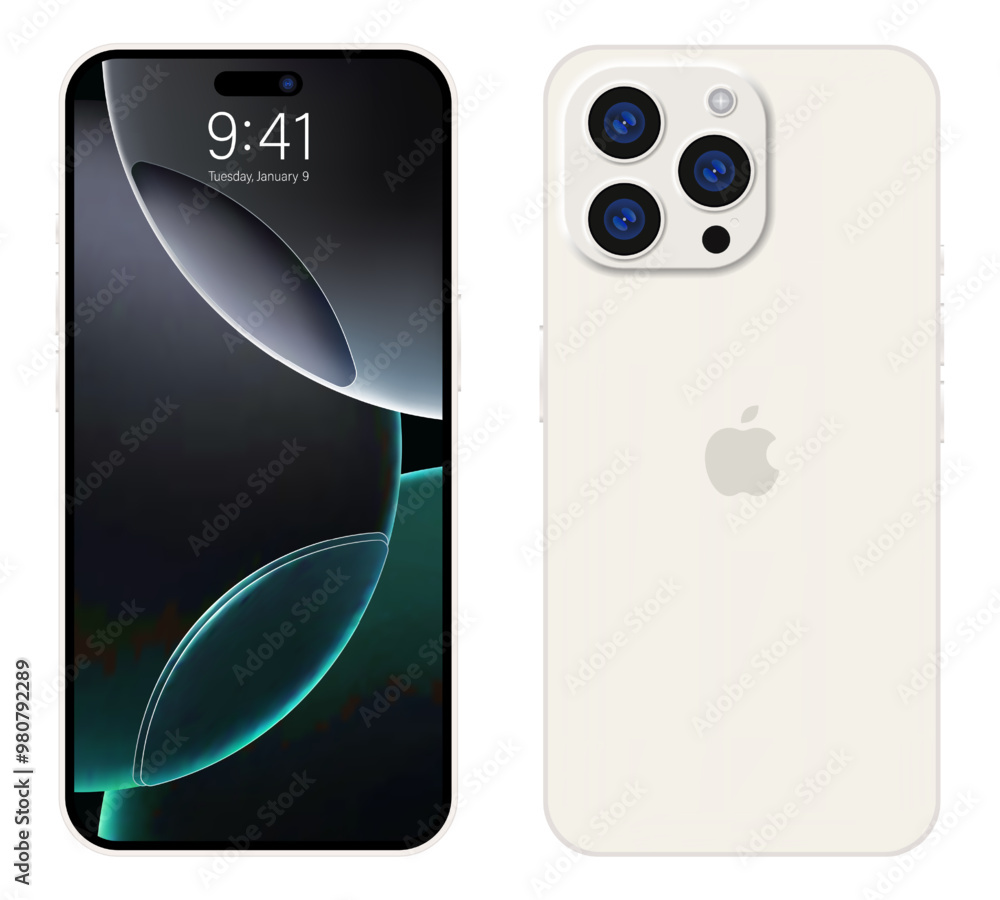 Iphone 16 pro max mockup. Back and front side of the phone. Deep white ...