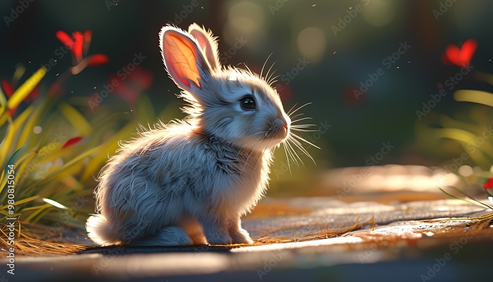 Cute little bunny, anime 3D style, hyper-realistic oil painting rabbit ...