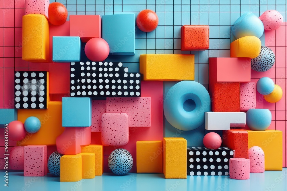 dynamic typographic layout with floating 3d letters and symbols ...