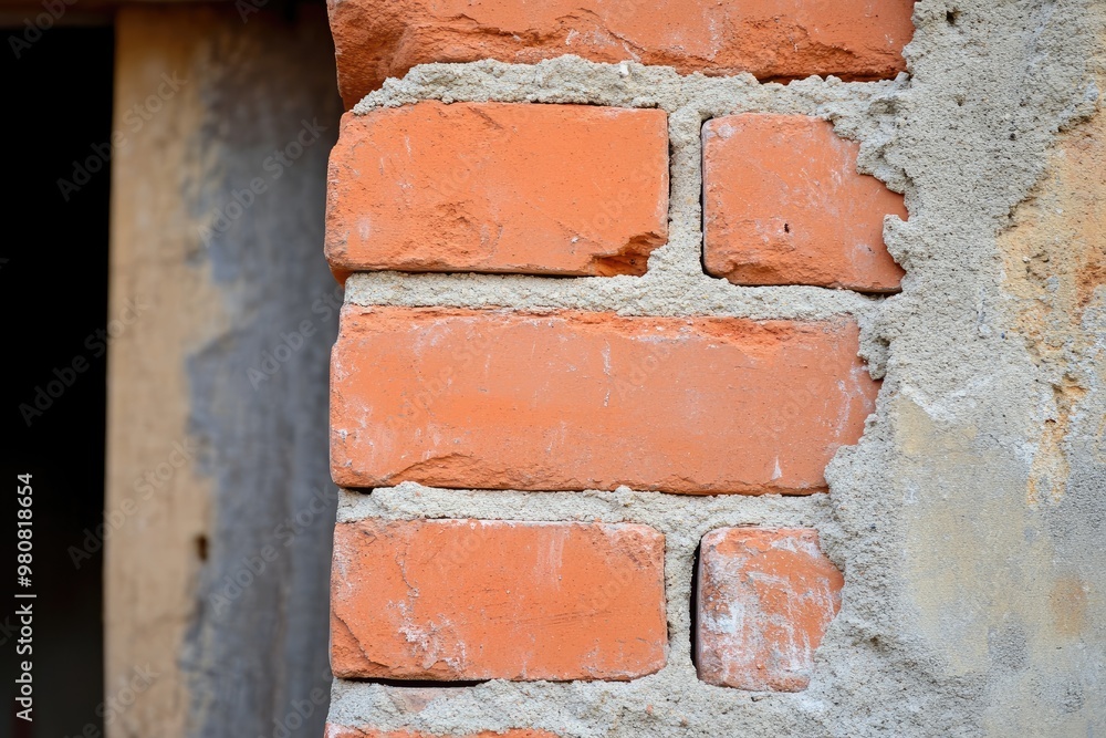 Brick wall with chipped mortar. This image can be used to illustrate ...