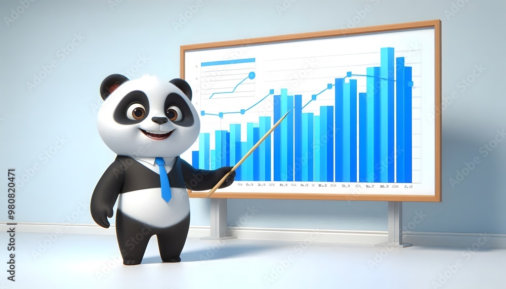 Business Panda Presenting a Bar Graph Analysis, a 3D Young Panda with a ...