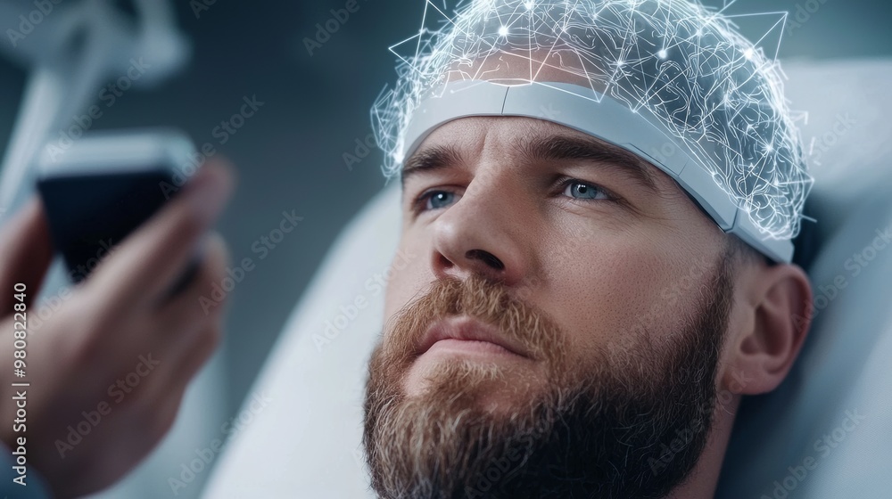 An MRI scan of a man's brain involves putting electrodes on his head to ...