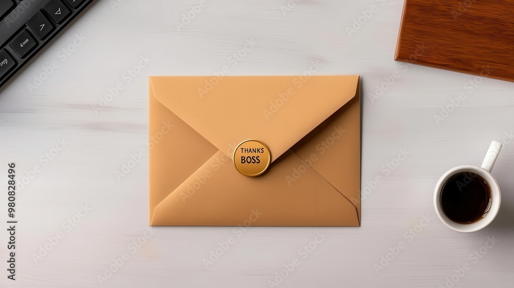 An open envelope with a shining gold seal on a desk, symbolizing ...