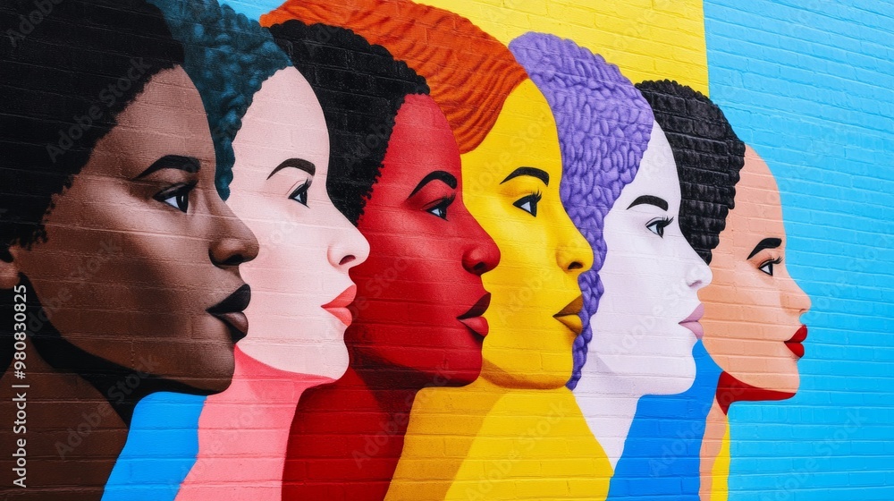 Large mural depicting the themes of equality, justice, and freedom ...