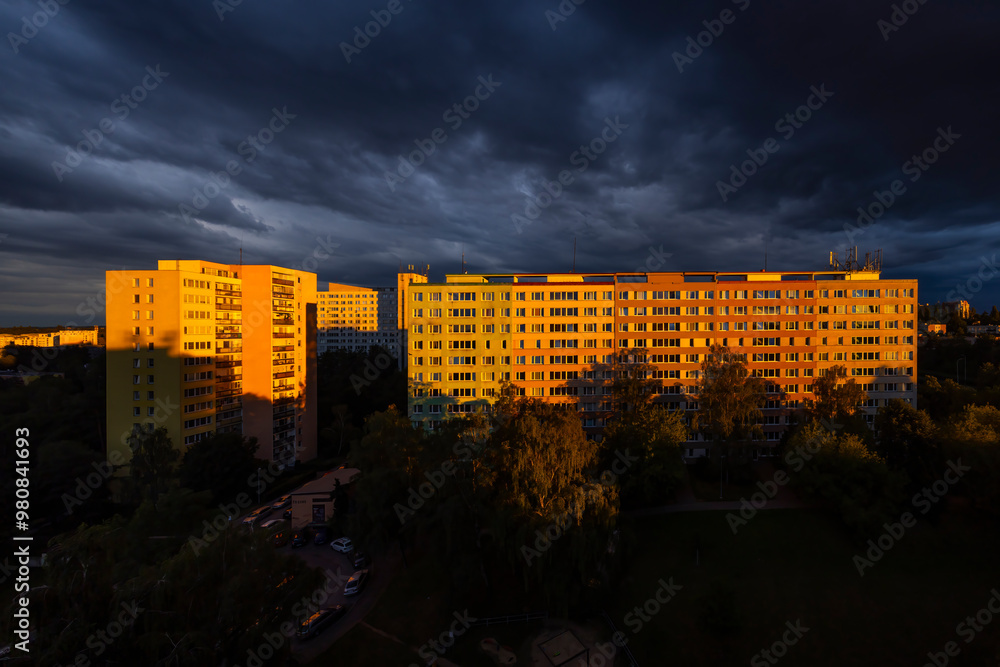 Old block of flats - apartment building made from concrete panels in ...
