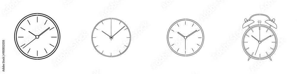 Icon of a clock with a doodle style handdrawn on a white background in ...