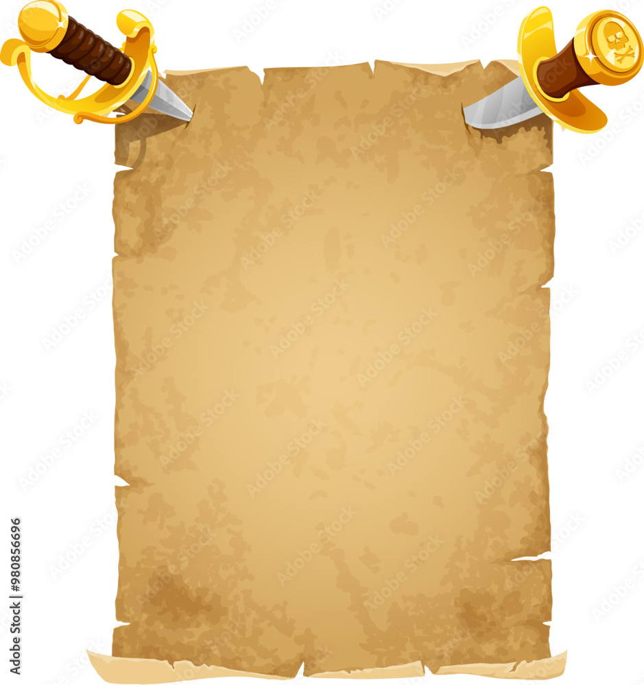 Pirate vintage scroll paper with daggers stuck in it. Cartoon vector ...