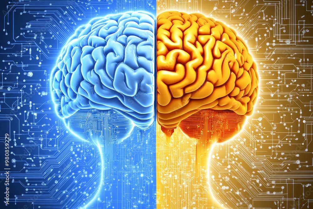 Side by side comparison of glowing blue and orange brains highlighting ...