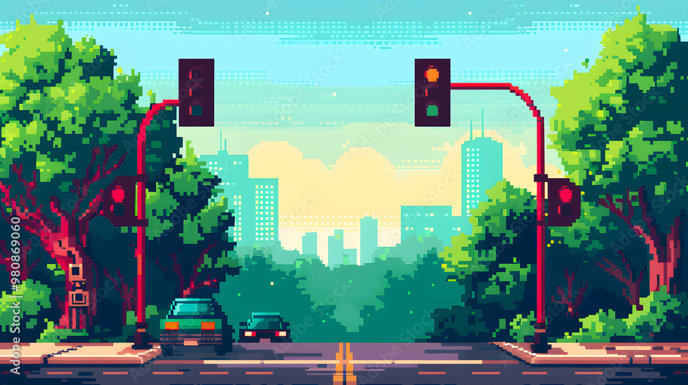 Pixel art game background with button level up. Game design concept in ...