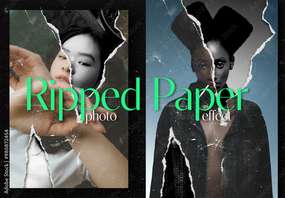 Ripped Poster Photo Effect, Torn Paper Edges Stock Template | Adobe Stock