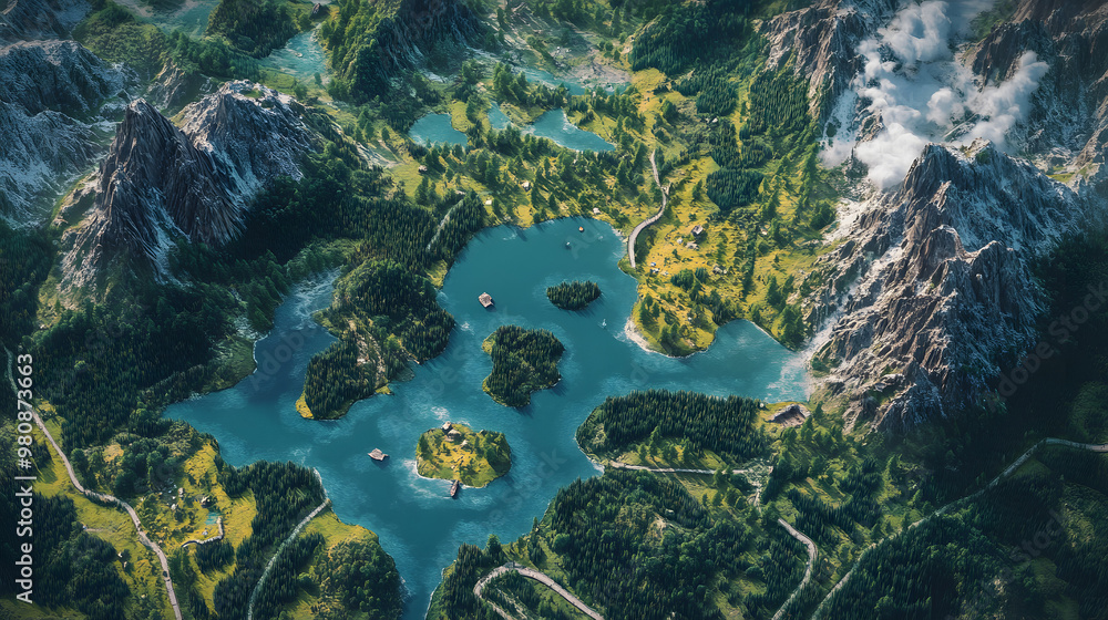 Fantasy Map with Enchanted Terrain Stock Illustration | Adobe Stock