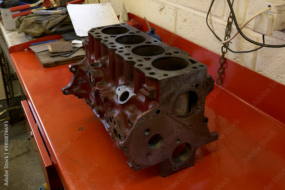 Around 1971, Parts of engine block for Ford competition engine 1600cc ...