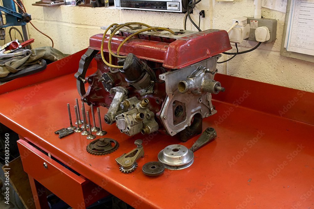 Around 1971, Parts of engine block for Ford competition engine 1600cc ...