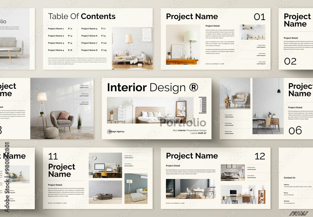 Interior Design Portfolio Presentation Layout Stock Template | Adobe Stock