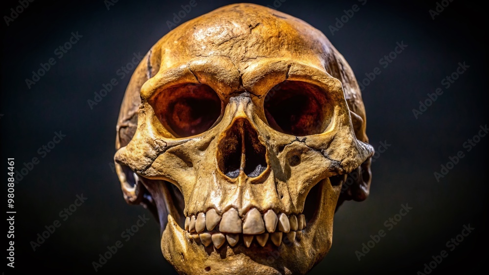 Fossilized skull of ancient human ancestor with pronounced forehead ...