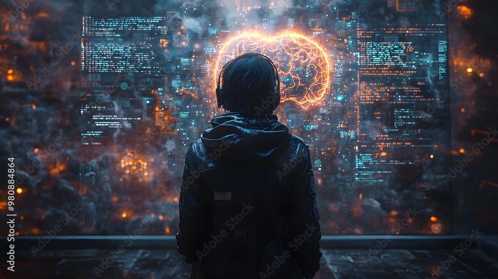 3D conceptual hacker accessing the mind, with clean screen visuals and ...