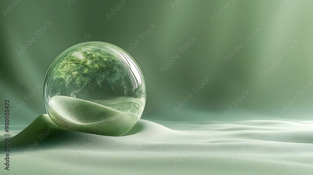 Soft green texture inside a transparent glass orb located in the bottom ...