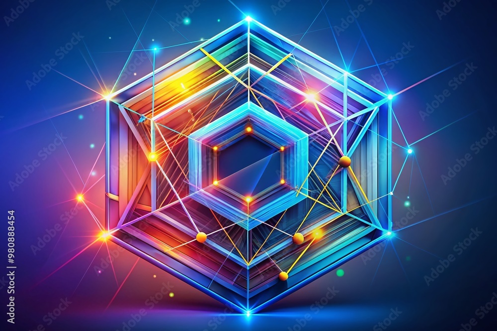 Geometric hexagonal shape composed of interconnected irregular polygons ...