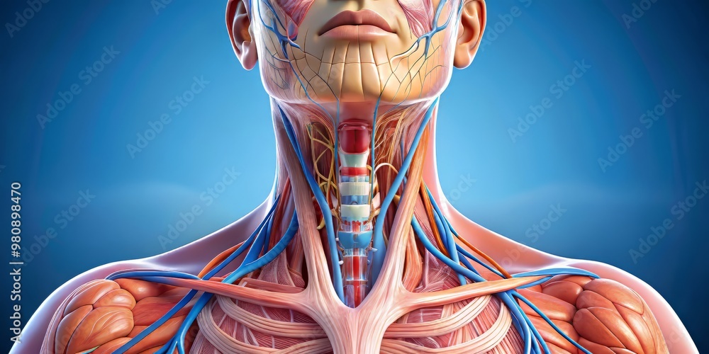 Intimate view of human throat anatomy reveals the esophagus, trachea ...