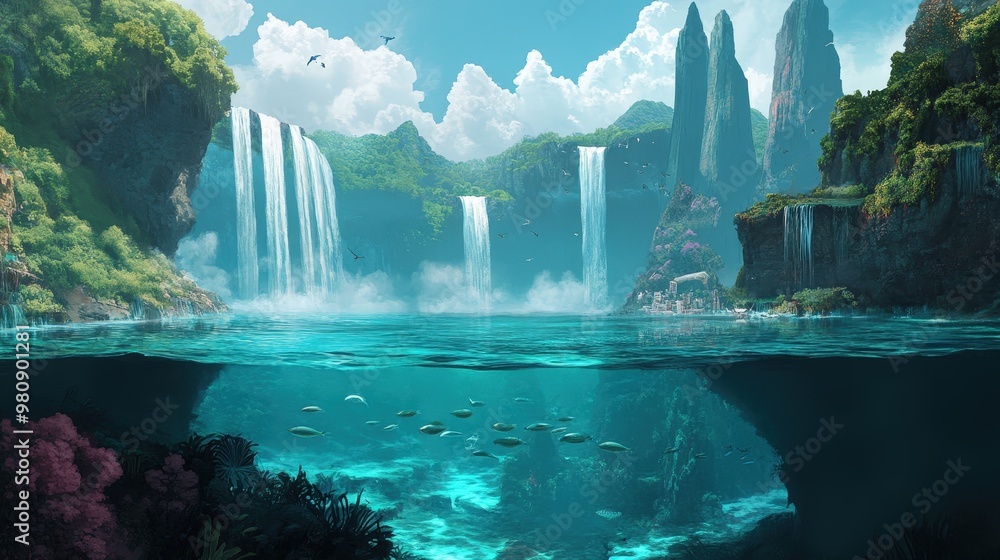 visual representation of a water-centric world with endless oceans ...