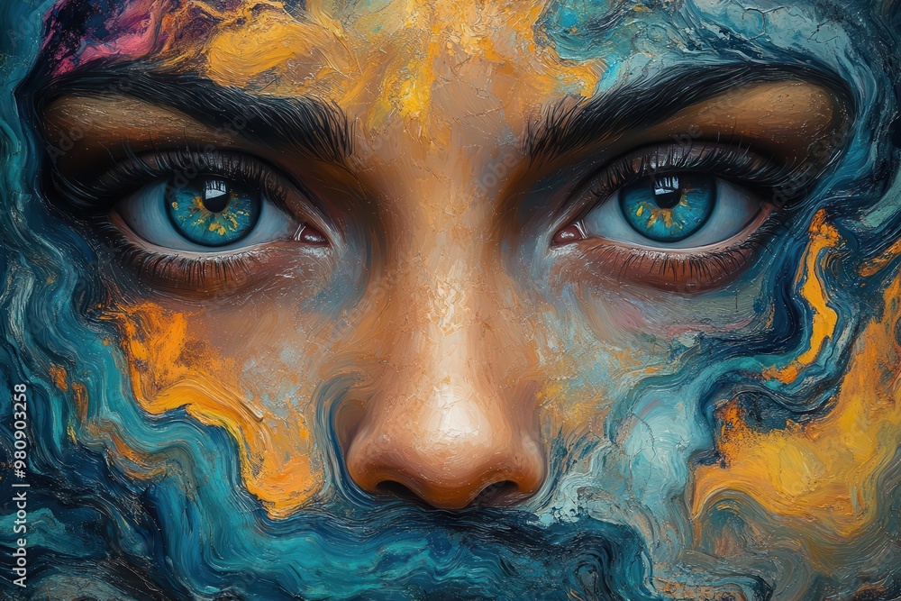minds eye kaleidoscope fractured face emerges from swirling colorful ...