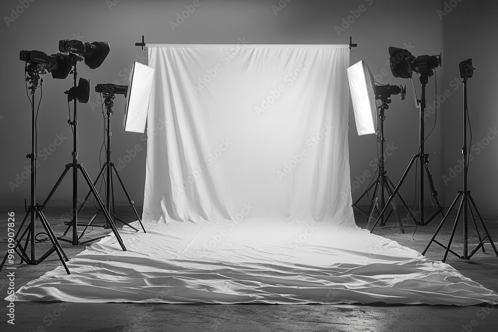 minimalist photography studio setup with seamless white backdrop paper ...