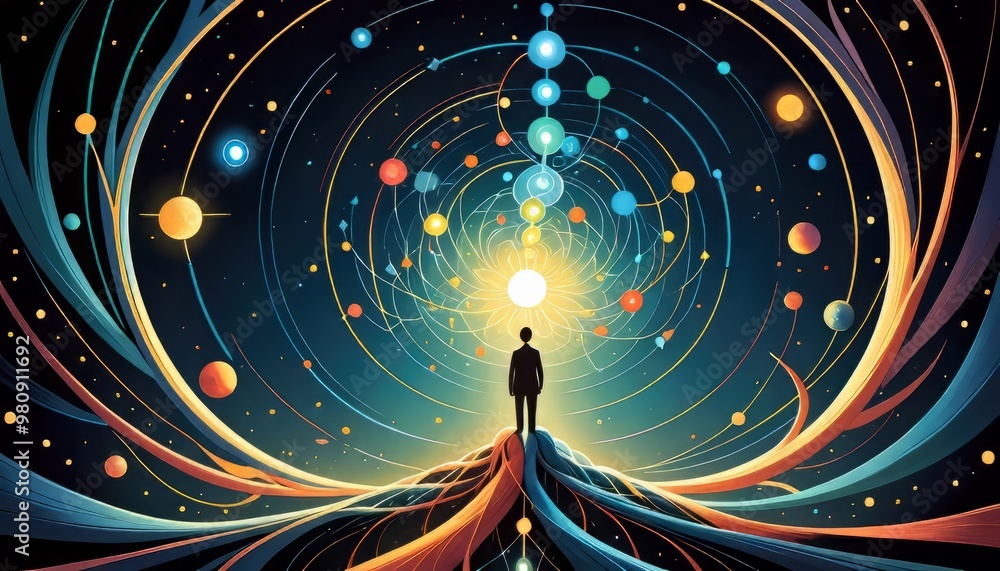 Illustrative portrayal of abstract symbols representing ...