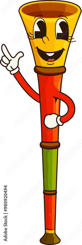 Cartoon vuvuzela groovy musical instrument character. Isolated vector ...