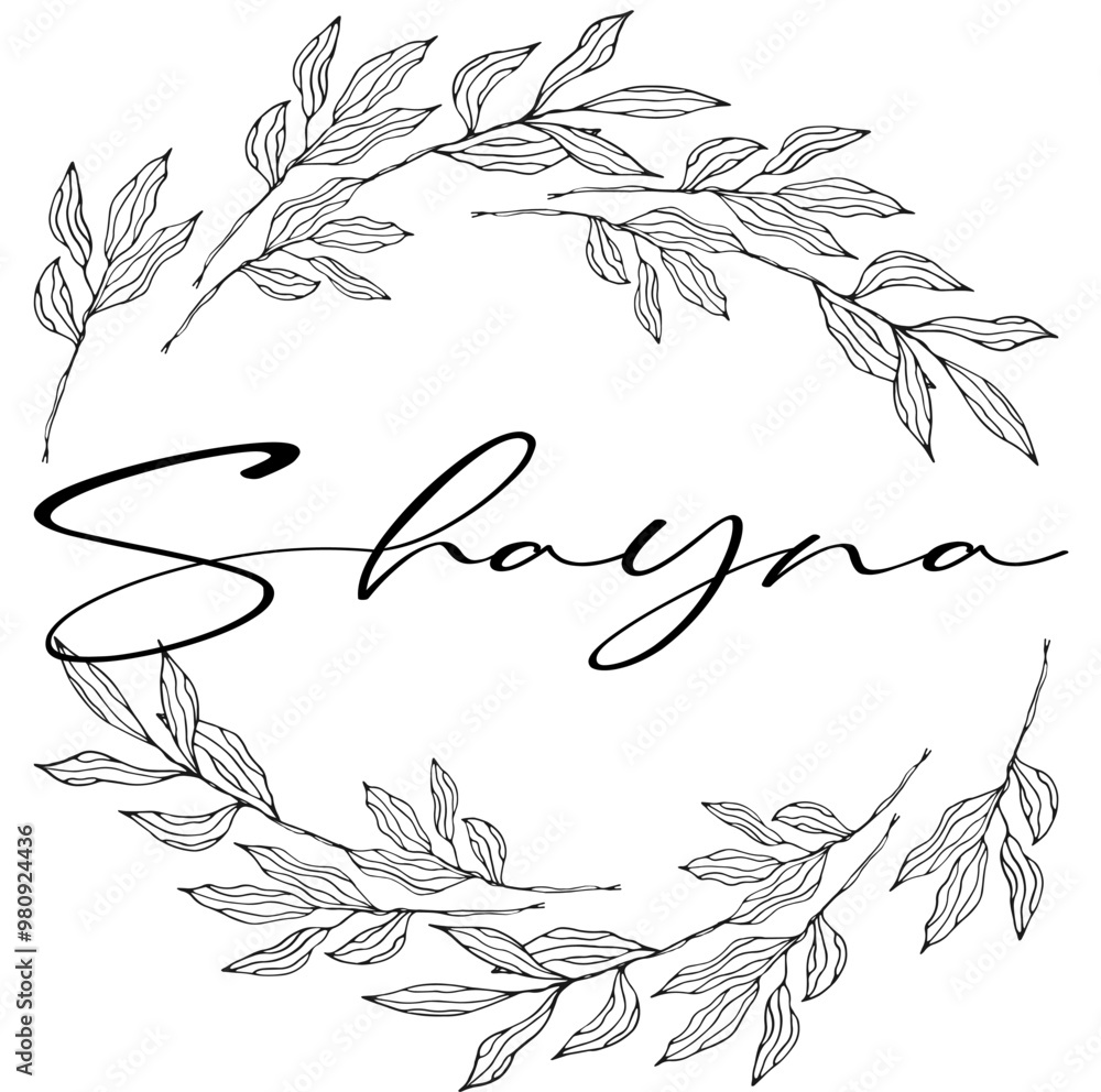 Shayna - black color - written name enclosed in a circle wreath of ...
