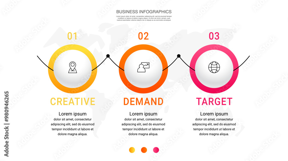 Vector timeline infographics template with three circles and options ...