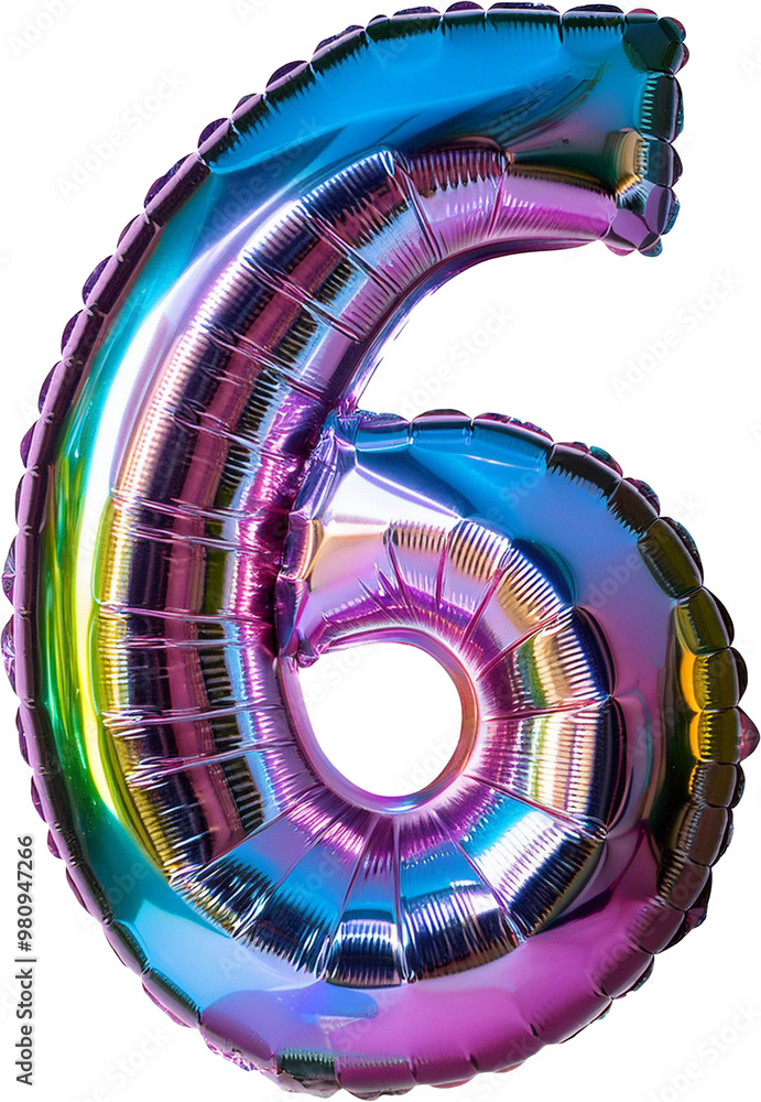 Numeral, número 6 (seis) feito de balão gás hélio, colorido, isolado em ...