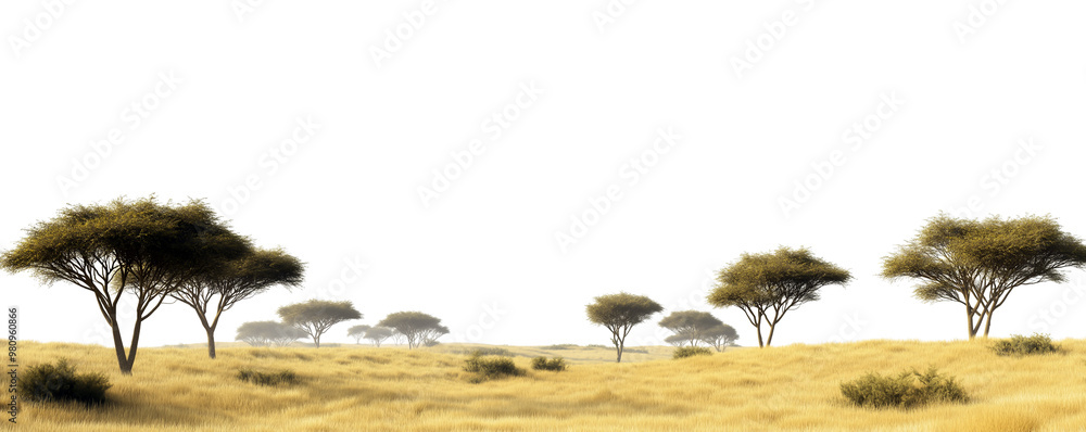 Transparent PNG image of a wide savanna grassland with scattered acacia ...