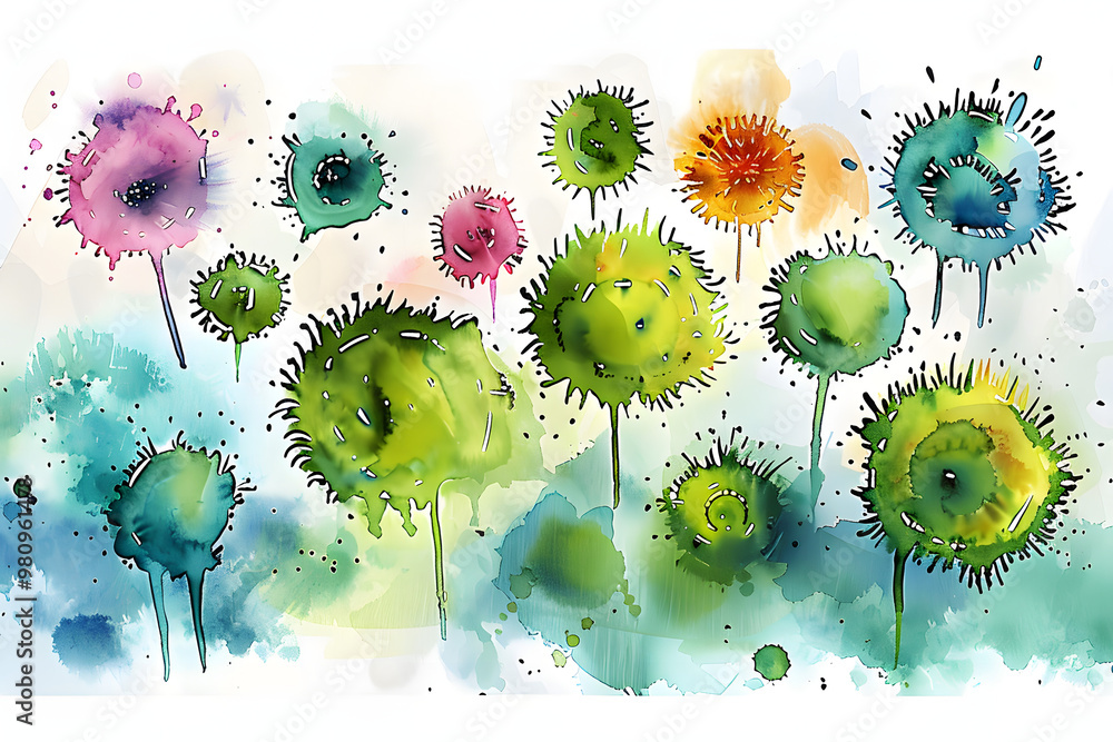 Symbols of Landscape architect plan design by watercolor hand drawn ...