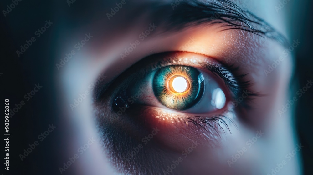 Doctorâ€™s hand holding a small flashlight to check a patientâ€™s eyes ...