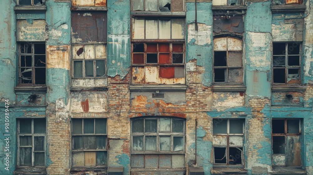 Widescreen depiction of a dilapidated building in urgent need of ...