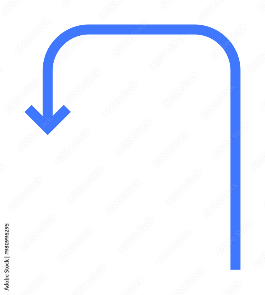 Blue U-shaped arrow pointing downward, symbolizing navigation ...