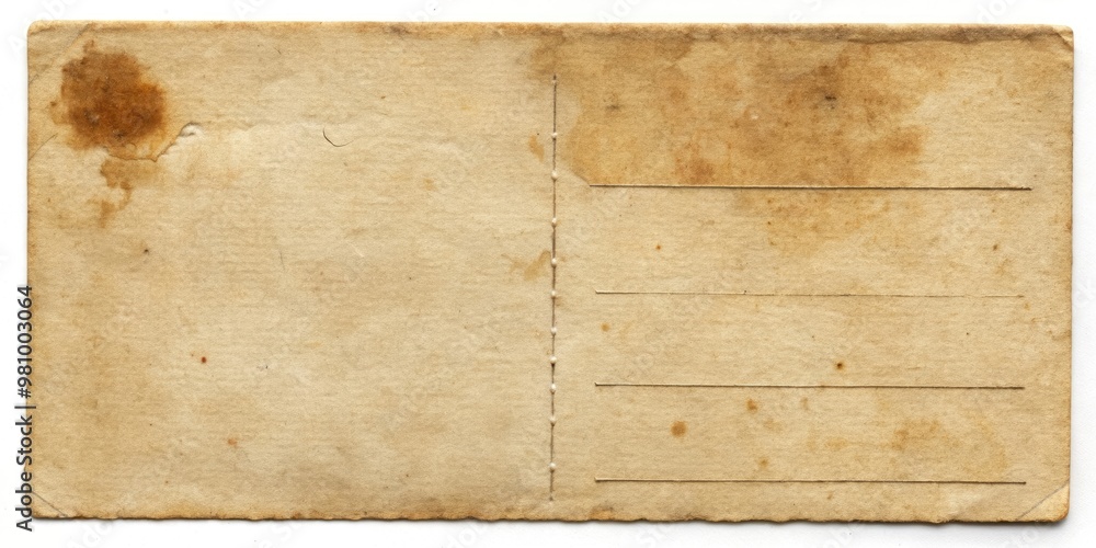 Dirty stain on the backside of an old postcard, aged, vintage, grunge ...