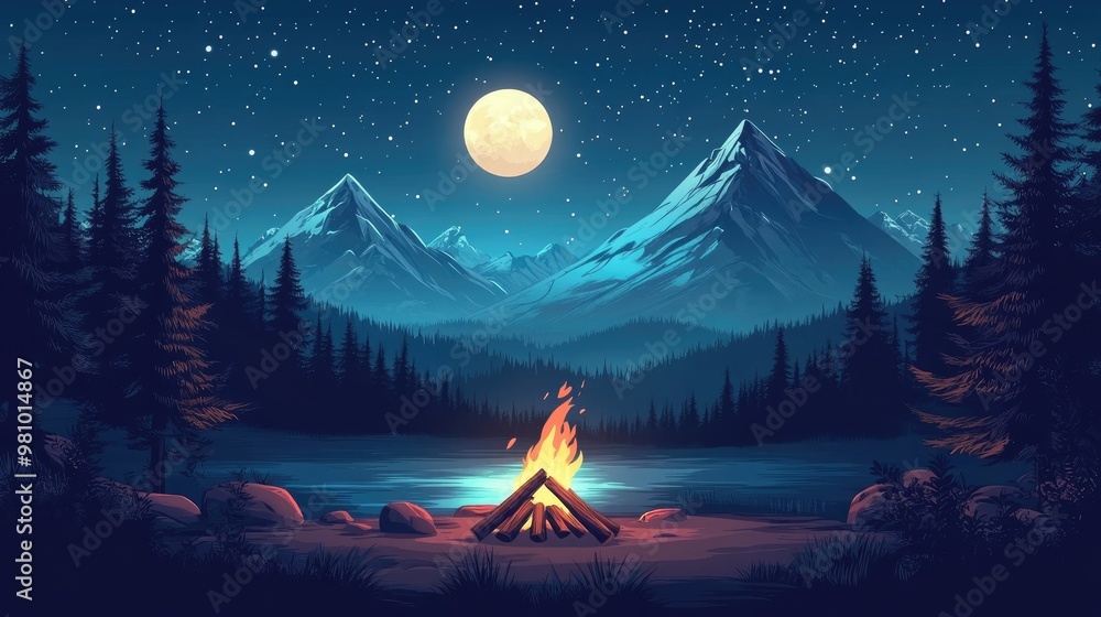 Summer camp experience featuring nighttime camping a campfire amidst a ...