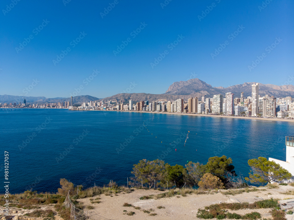 Aerial photo taken in Benidorm in Spain Alicante, showing the beautiful ...
