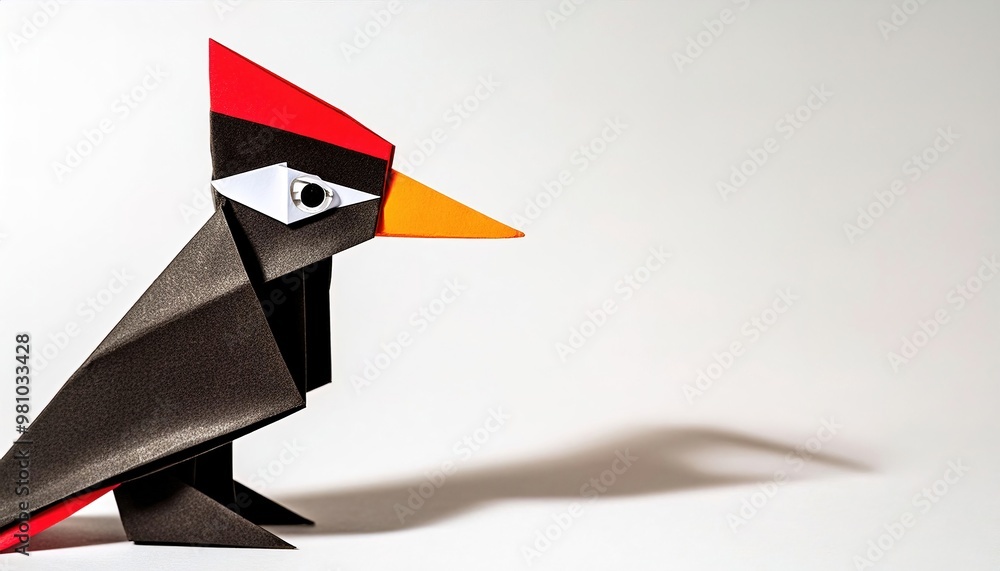 Animal concept origami isolated on white background of a pileated ...