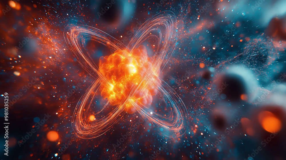 Artistic fusion of nuclear fission and atomic particles, visualizing ...