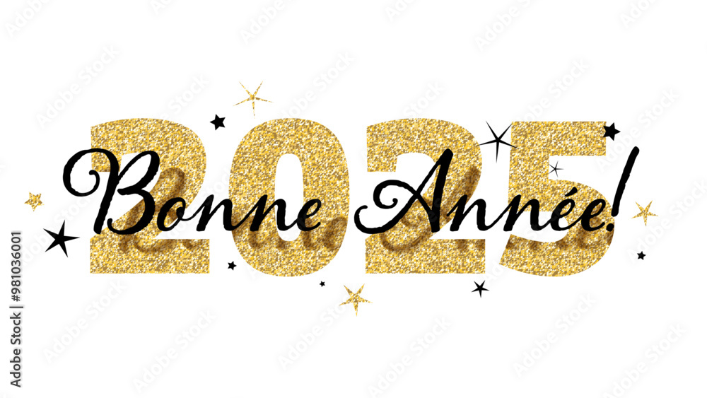 BONNE ANNEE 2025 (HAPPY NEW YEAR 2025 in French) black and gold ...