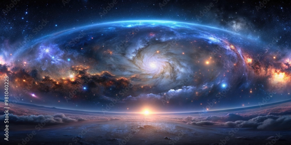 360 degree equirectangular projection space background with nebula and ...