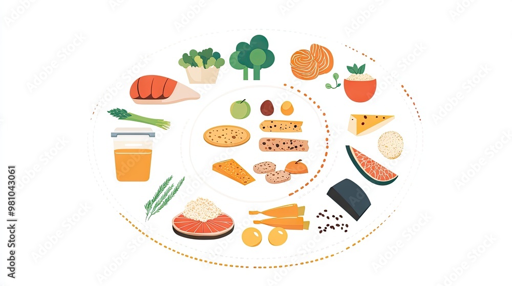 An infographic showing the five main food groups and examples of foods ...